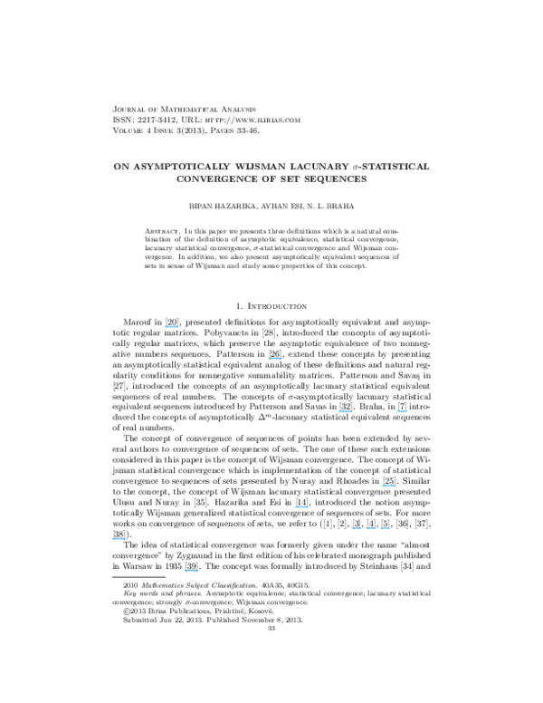 Pdf Wijsman Lacunary Σ Statistical Convergence