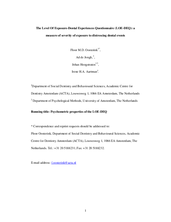 (PDF) The Level of Exposure-Dental Experiences Questionnaire (LOE-DEQ ...