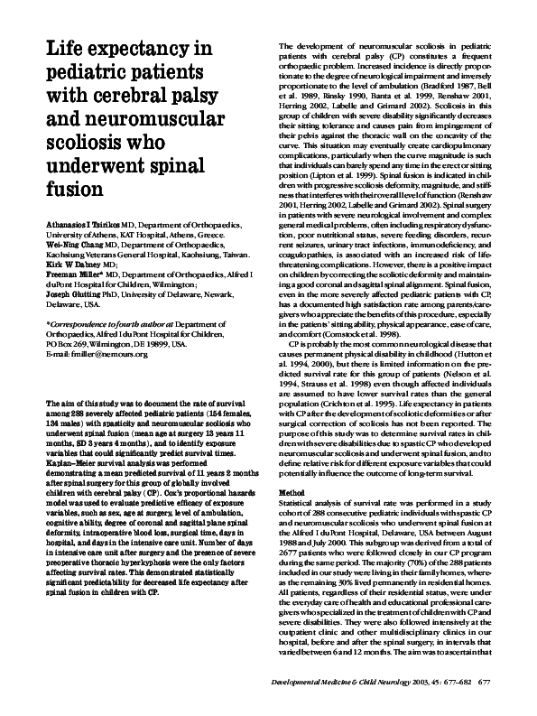 (PDF) Life expectancy in pediatric patients with cerebral palsy and ...