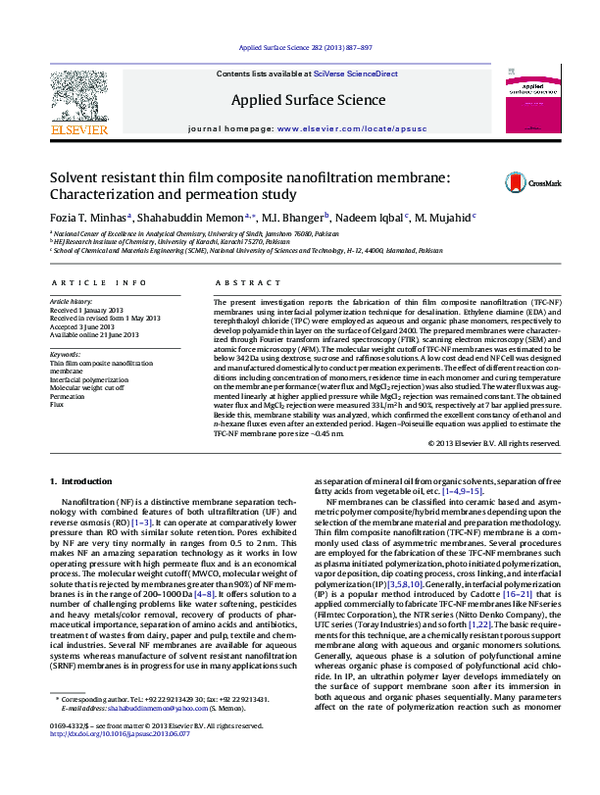 (PDF) Solvent resistant thin film composite nanofiltration membrane ...