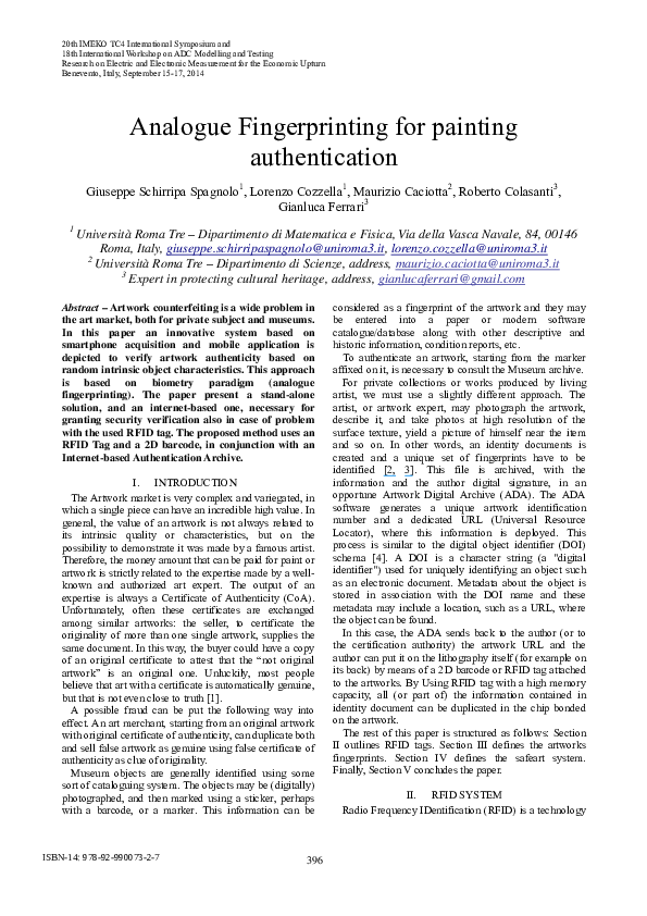 (PDF) Analogue Fingerprinting for painting authentication