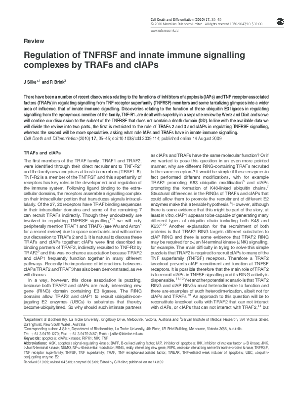 (PDF) Regulation of TNFRSF and innate immune signalling complexes by ...