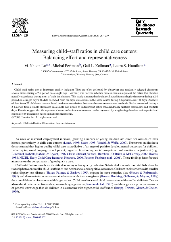 (PDF) Measuring child–staff ratios in child care centers: Balancing ...