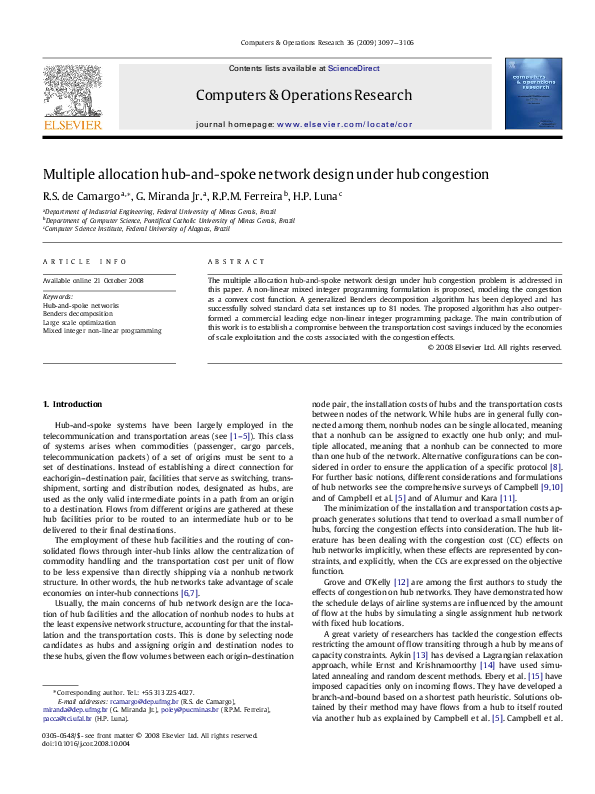 Pdf Multiple Allocation Hub And Spoke Network Design Under Hub Congestion