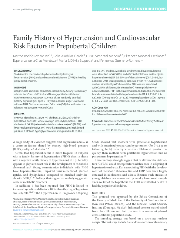 (PDF) Family History of Hypertension and Cardiovascular Risk Factors in ...