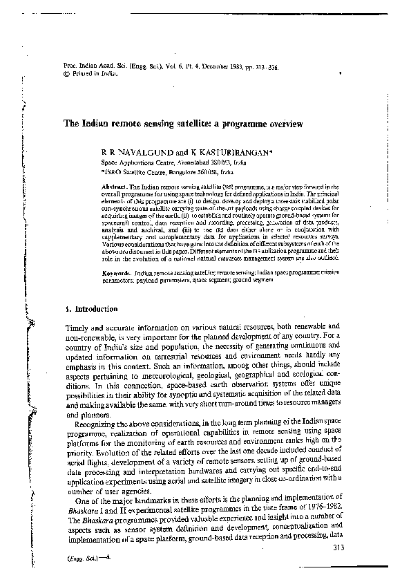 (PDF) The Indian remote sensing satellite: a programme overview