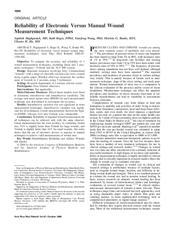(PDF) Reliability of Electronic Versus Manual Wound Measurement Techniques