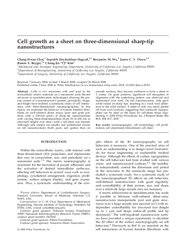 (PDF) Cell growth as a sheet on three-dimensional sharp-tip nanostructures