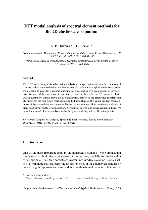 (PDF) DFT MODAL ANALYSIS OF SPECTRAL ELEMENT METHODS FOR ACOUSTIC WAVE PROPAGATION