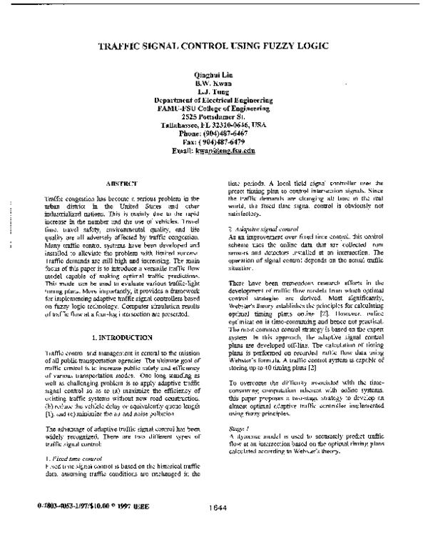 Pdf Traffic Signal Control Using Fuzzy Logic Minal Gade 