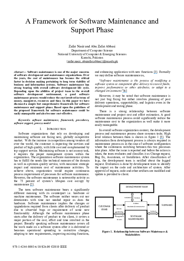 (PDF) A framework for software maintenance and support phase
