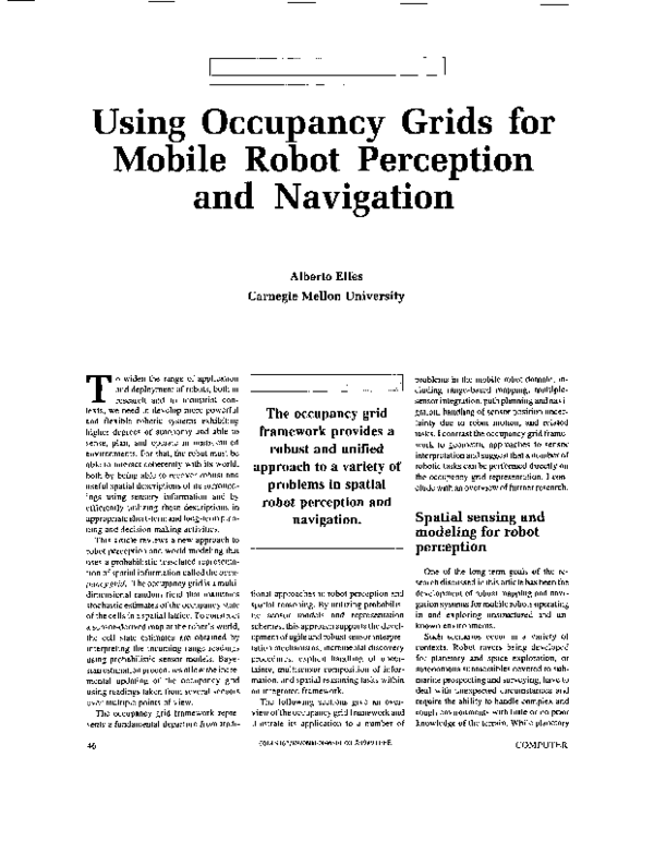 (PDF) Using Occupancy Grids for Mobile Robot Perception and Navigation