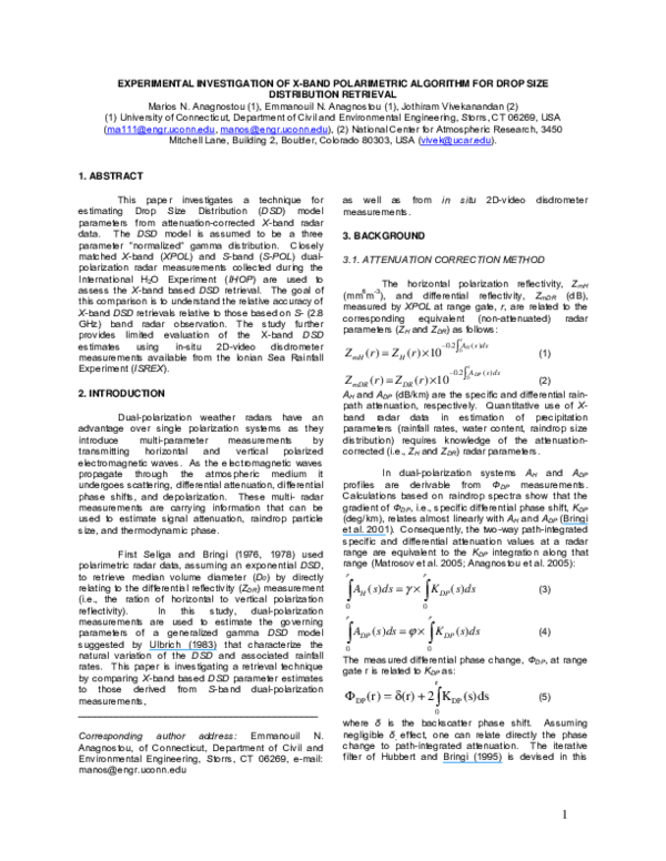 (PDF) EXPERIMENTAL INVESTIGATION OF AN X-BAND POLARIMETRIC ALGORITHM FOR ATTENUATION CORRECTION ...
