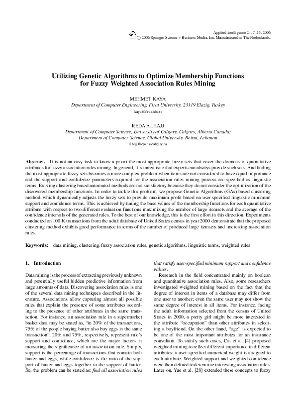 (PDF) Utilizing Genetic Algorithms to Optimize Membership Functions for Fuzzy Weighted ...