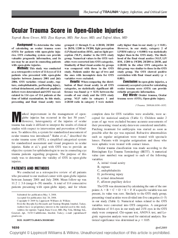 (PDF) Ocular Trauma Score in Open-Globe Injuries