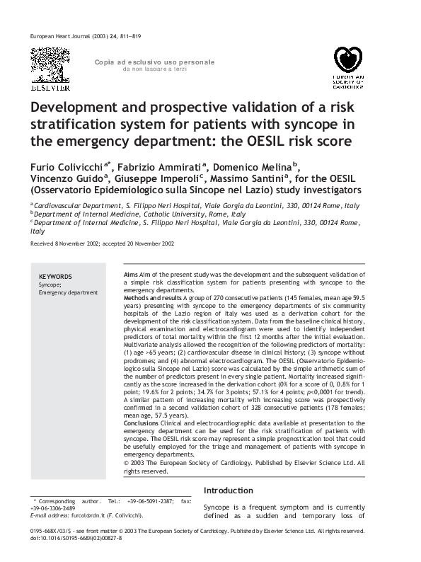 (PDF) Development and prospective validation of a risk stratification system for patients with ...