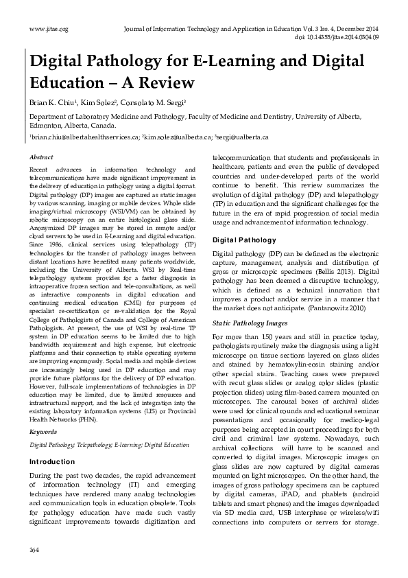 (PDF) Digital Pathology for E‐Learning and Digital Education – A Review