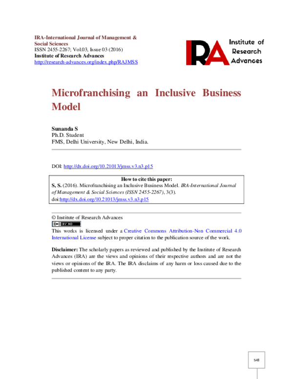 (PDF) Microfranchising an Inclusive Business Model