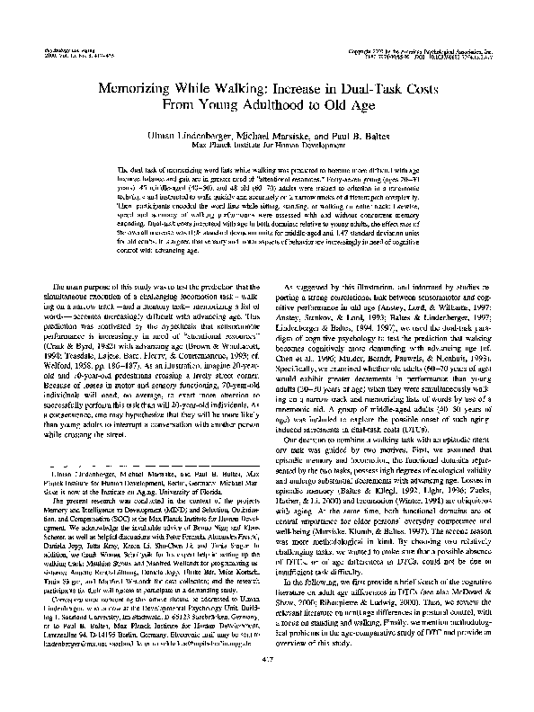 (PDF) Memorizing while walking: Increase in dual-task costs from young ...
