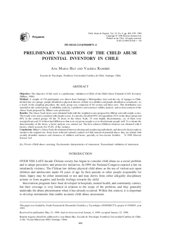(PDF) Preliminary validation of the child abuse potential inventory in ...