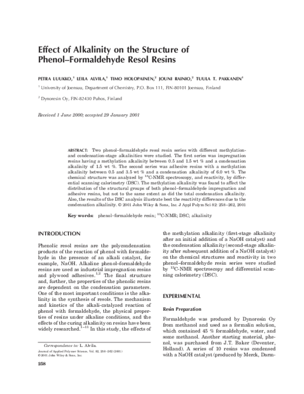 (PDF) Effect of alkalinity on the structure of phenol-formaldehyde ...