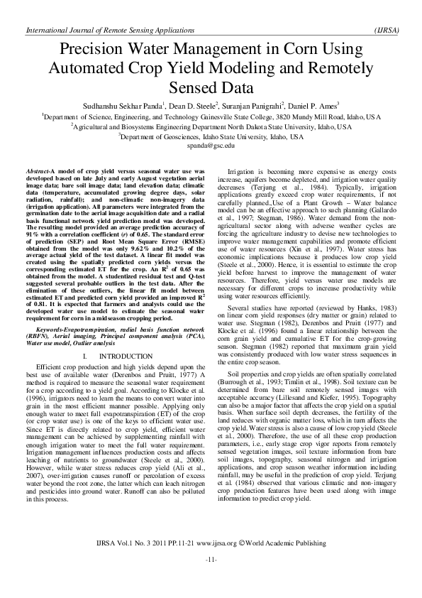 (PDF) Precision Water Management in Corn Using Automated Crop Yield Modeling and Remotely Sensed ...
