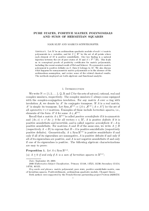 (PDF) Pure states, positive matrix polynomials and sums of hermitian ...