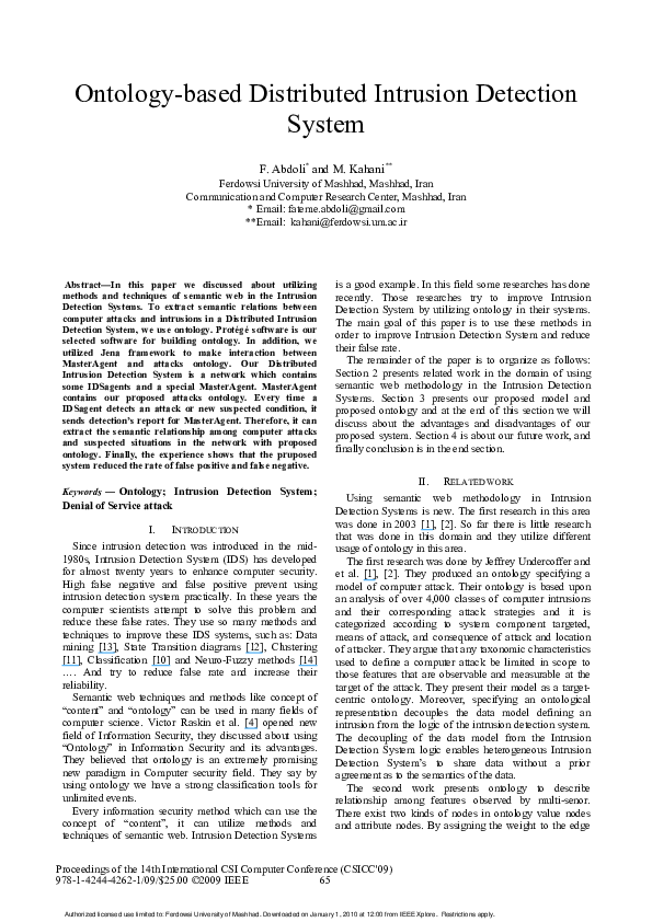 (PDF) Ontology-based distributed intrusion detection system (PDF) Ontology-based distributed intrusion detection system