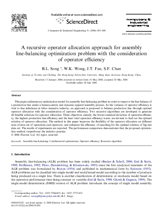 Pdf A Recursive Operator Allocation Approach For Assembly Line Balancing Optimization Problem