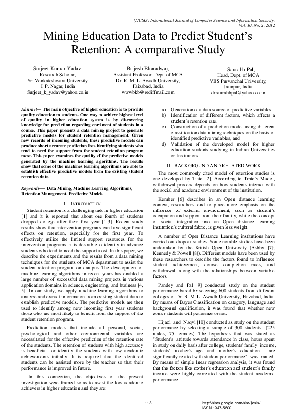 (PDF) Mining Education Data to Predict Student's Retention: A ...