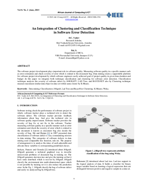 (PDF) An Integration of Clustering and Classification Technique in Software Error Detection