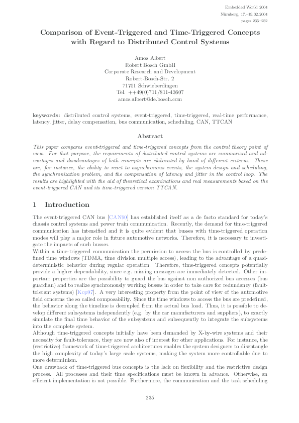 Pdf Comparison Of Event Triggered And Time Triggered Concepts With