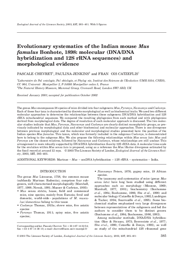 (PDF) Evolutionary systematics of the Indian mouse Mus famulus Bonhote ...