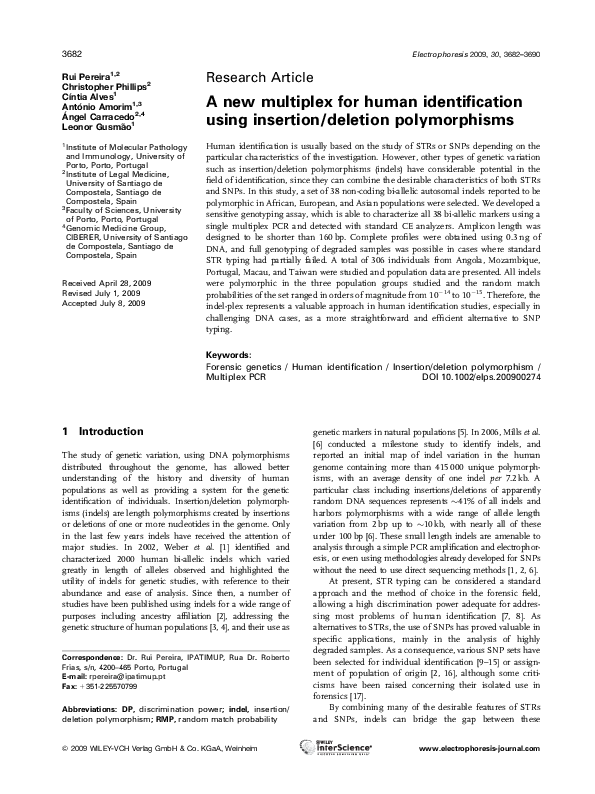 (PDF) A new multiplex for human identification using insertion/deletion polymorphisms