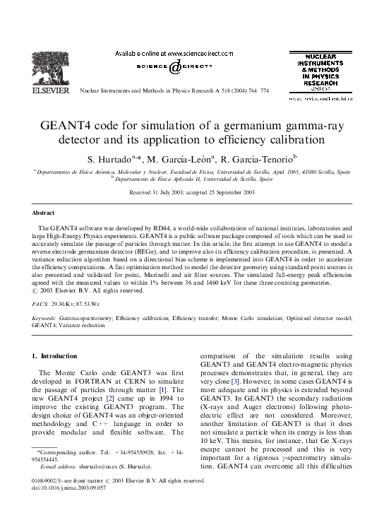 Pdf Geant4 Code For Simulation Of A Germanium Gamma Ray Detector And