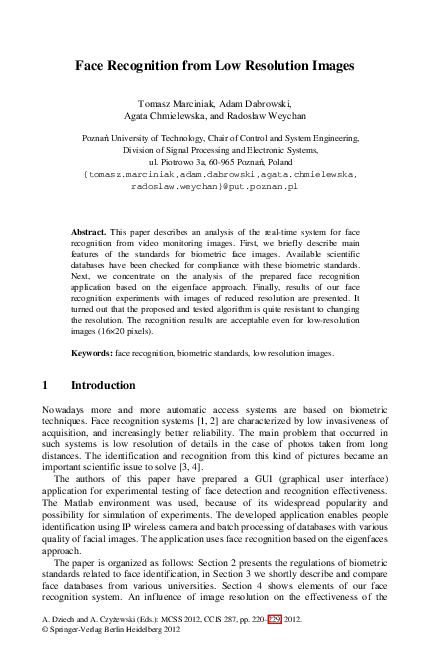 (PDF) Face Recognition from Low Resolution Images