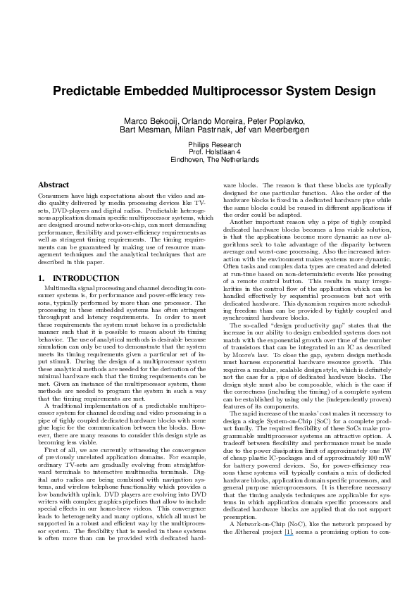 (PDF) Predictable Embedded Multiprocessor System Design | Peter Poplavko - Academia.edu