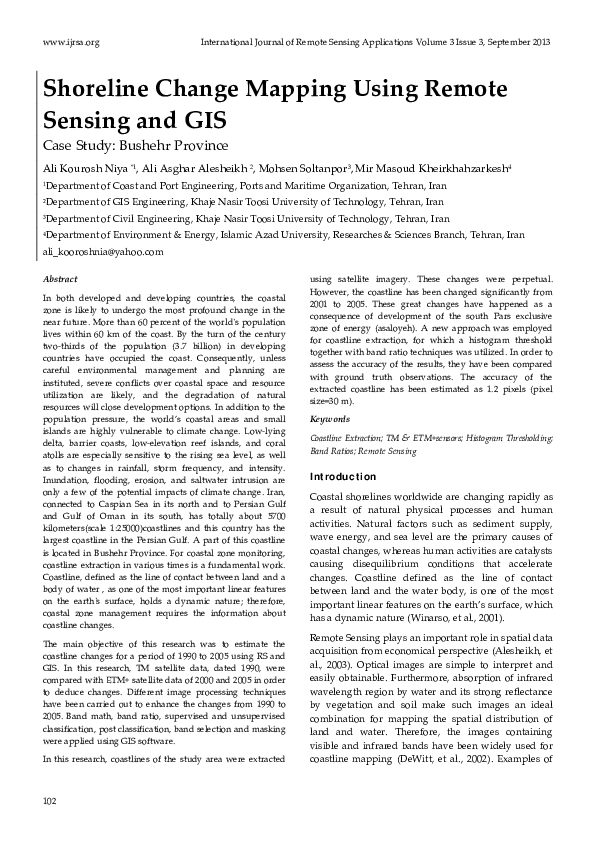 (PDF) Shoreline Change Mapping Using Remote Sensing and GIS--Case Study: Bushehr Province