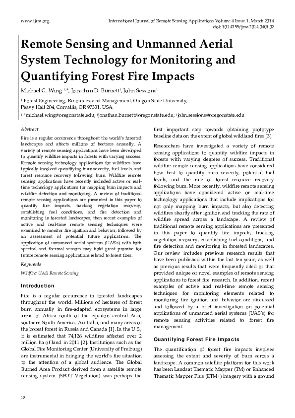 Pdf Remote Sensing And Unmanned Aerial System Technology For Monitoring And Quantifying Forest