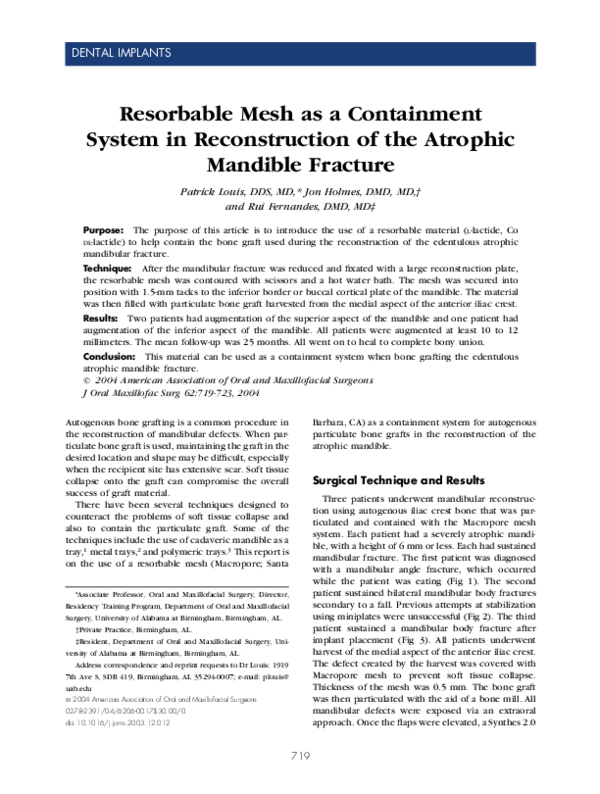 (PDF) Resorbable mesh as a containment system in reconstruction of the ...