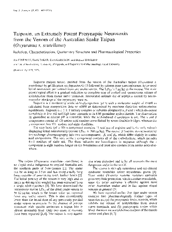 (PDF) Taipoxin, an Extremely Potent Presynaptic Neurotoxin from the ...