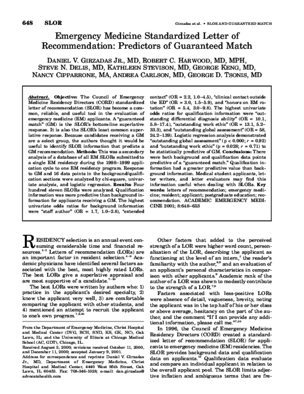 (PDF) Emergency Medicine Standardized Letter of Recommendation ...