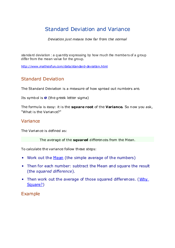 (DOC) Standard Deviation and Variance