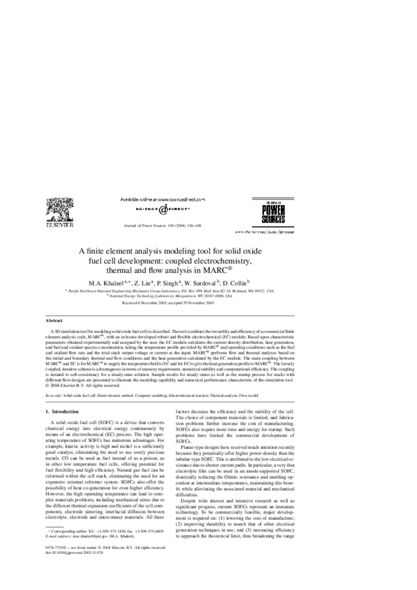Pdf A Finite Element Analysis Modeling Tool For Solid Oxide Fuel Cell Development Coupled