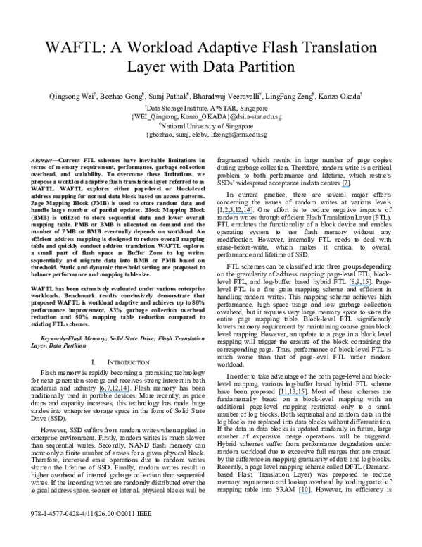 (PDF) WAFTL: A workload adaptive flash translation layer with data partition