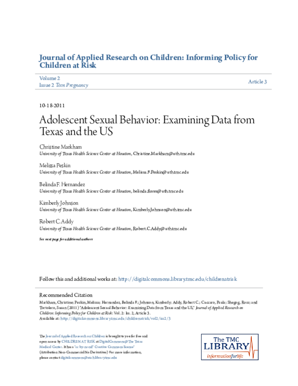 (PDF) Adolescent Sexual Behavior: Examining Data from Texas and the US