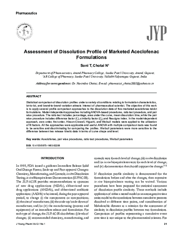 (PDF) Assessment of dissolution profile of marketed aceclofenac ...