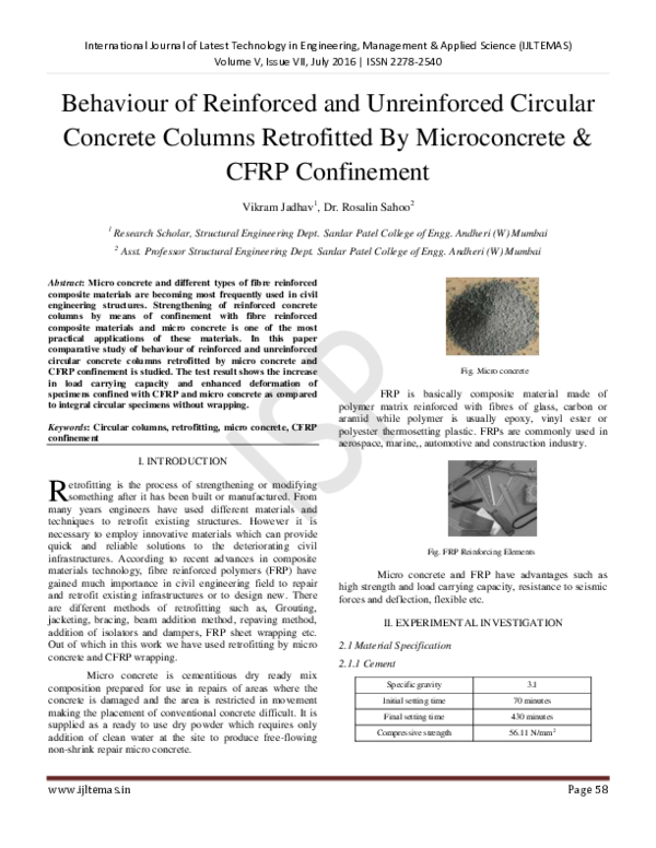 (PDF) Behaviour of Reinforced and Unreinforced Circular Concrete Columns Retrofitted By ...