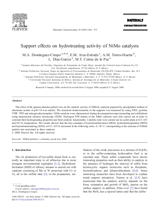 (PDF) Support effects on hydrotreating activity of NiMo catalysts