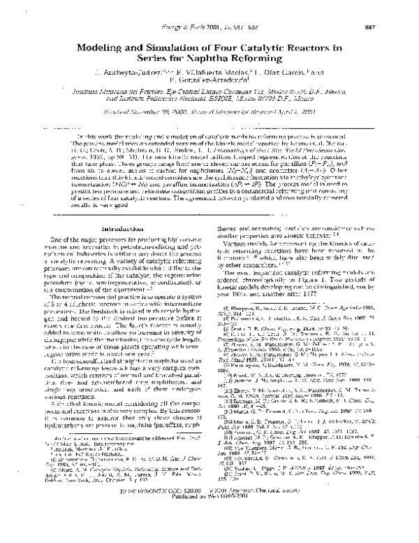 Pdf Modeling And Simulation Of Four Catalytic Reactors In Series For Naphtha Reforming